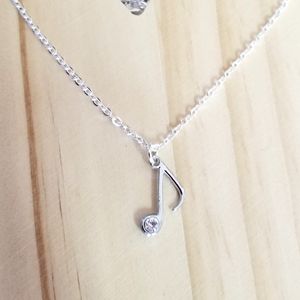 Handmade | Jewelry | Silver Music Note Necklace Crystal Eighth Note ...